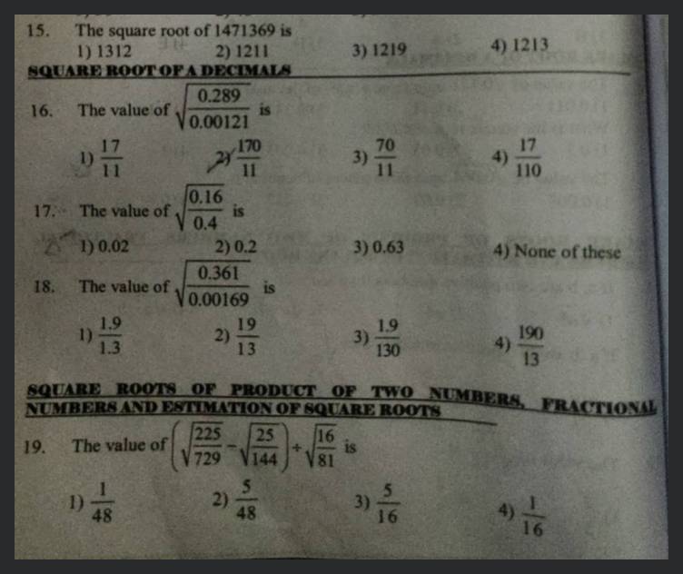 SQUARE ROOTS OF PRODUCT OF TWO NUMPERS, FRACTIONAL NUMBERSAND ESTIMATION