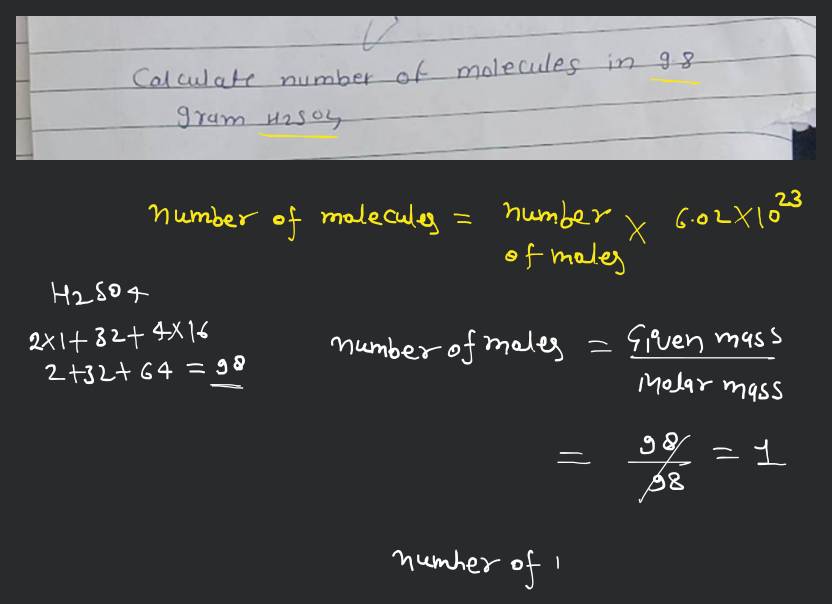 Calculate number of molecules in 98 gram \mathrm{H}{2} \mathrm{SO}{3}..