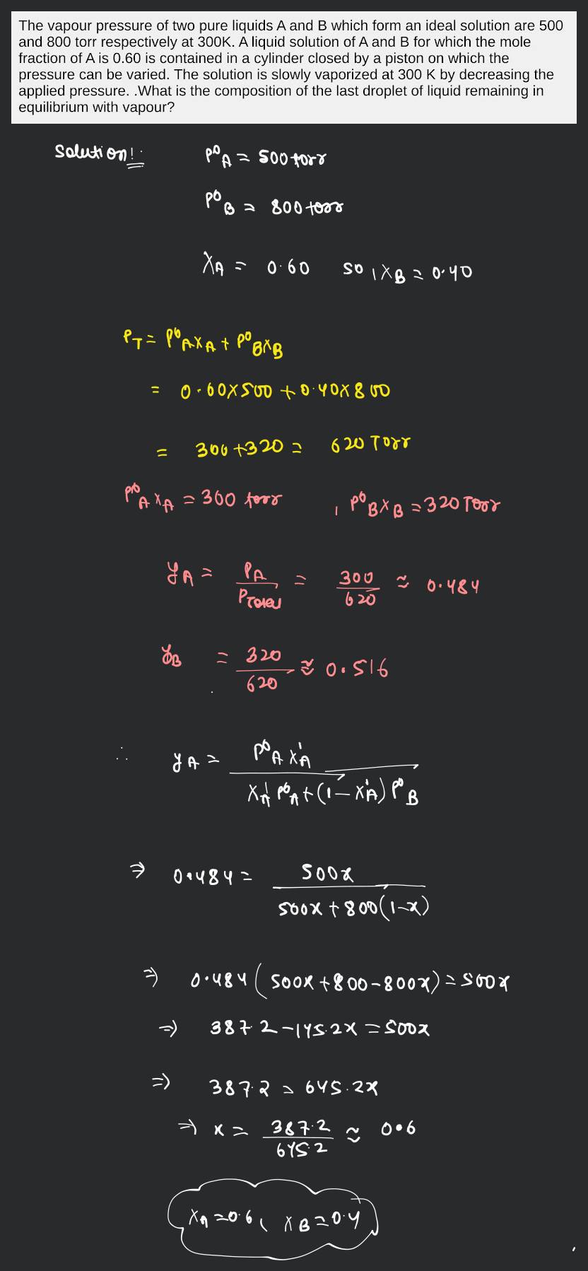 The vapour pressure of two pure liquids A and B which form an ideal solut..