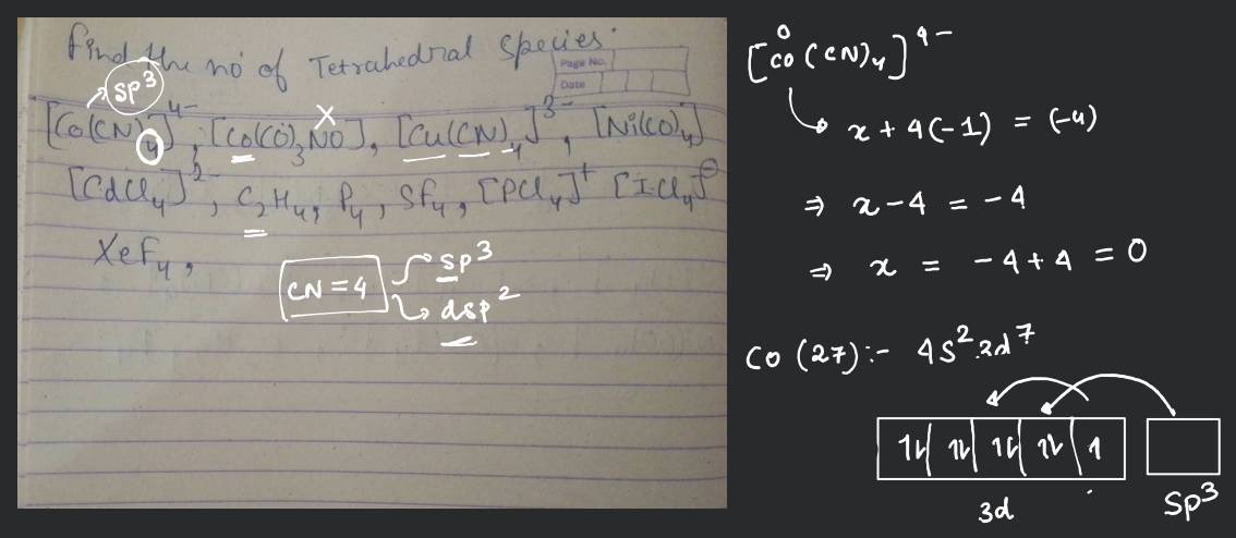 Find the no of Tetrahedral Species:\[\begin{array}{l}{\left[\mathrm{CO..