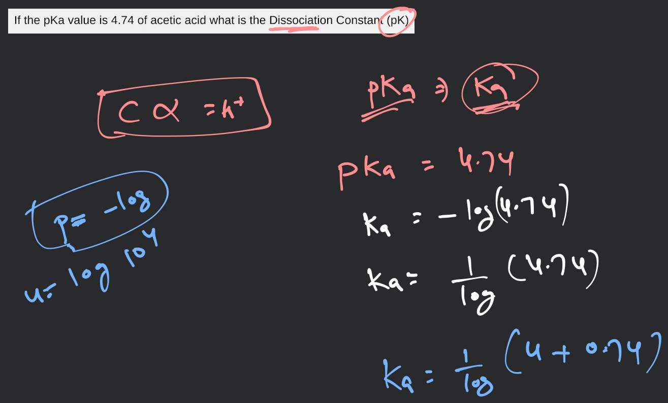 If the pKa value is 4.74 of acetic acid what is the Dissociation Constant..