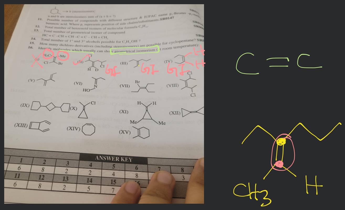 Identify molecules which usually can show geometry isomers at room temper..