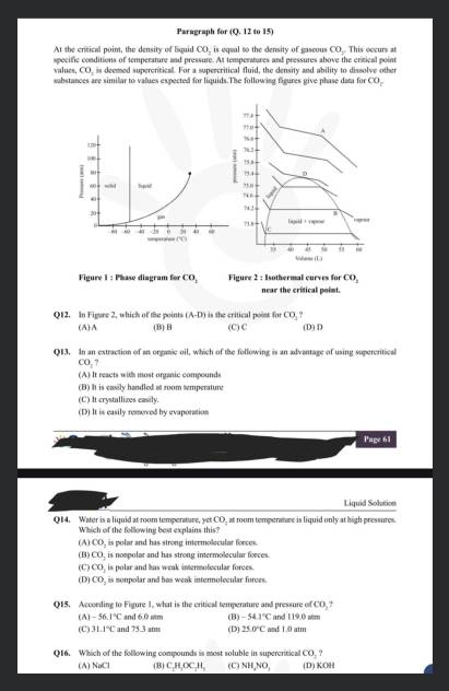 Q15. According to Figure 1, what is the critical temperature and pressure..