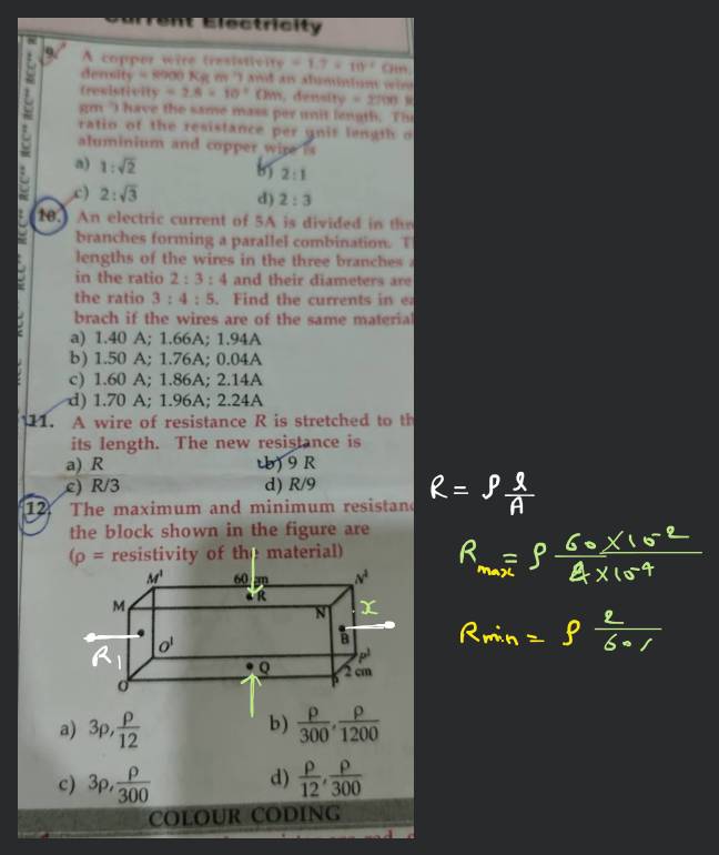 ACC RCC RCC RCC" RCC" RCC" Electricity A copper wire (resistivity -1.910