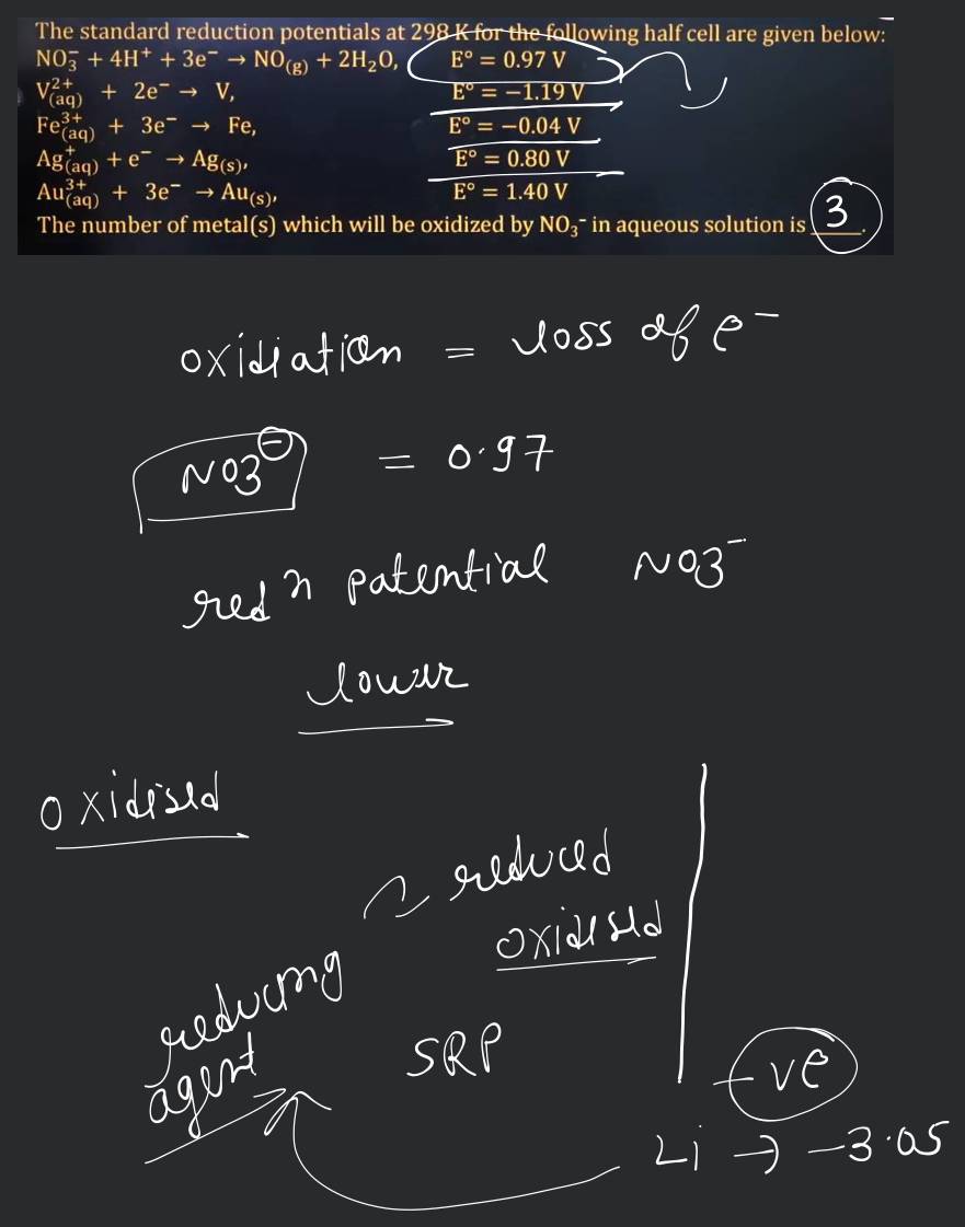The standard reduction potentials at 298 K for the following half cell ar..