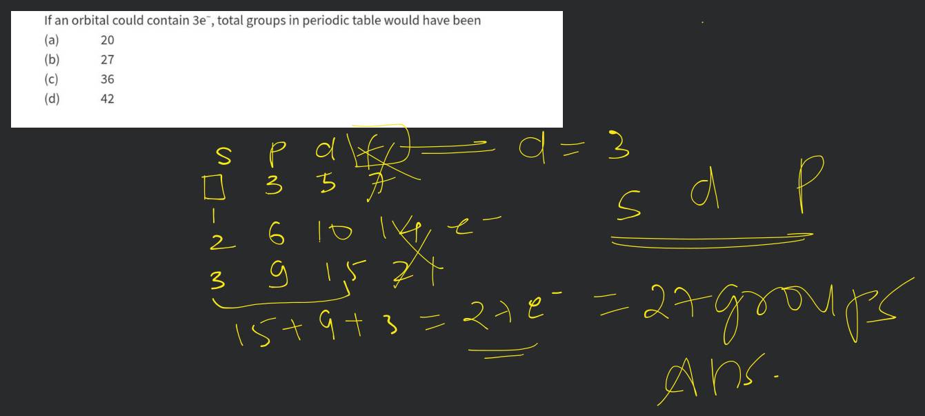 If an orbital could contain 3e, total groups in periodic table would have..