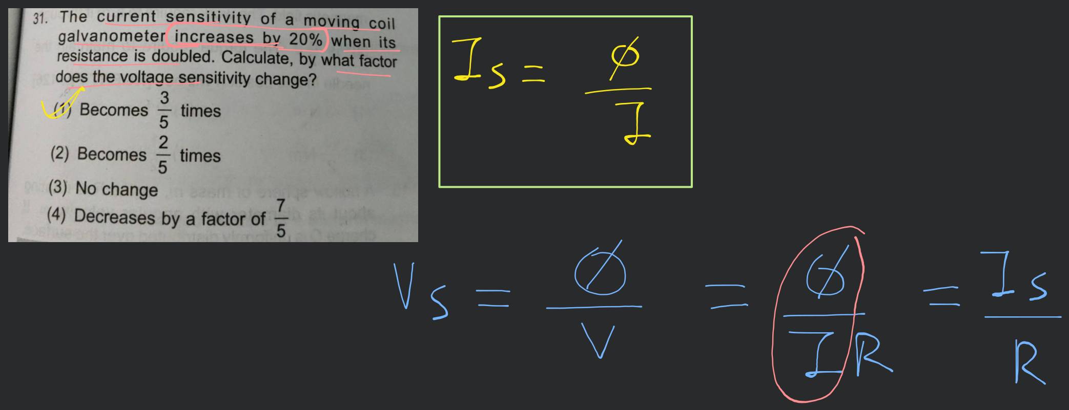 The current sensitivity of a moving coil galvanometer increases by 20% wh..