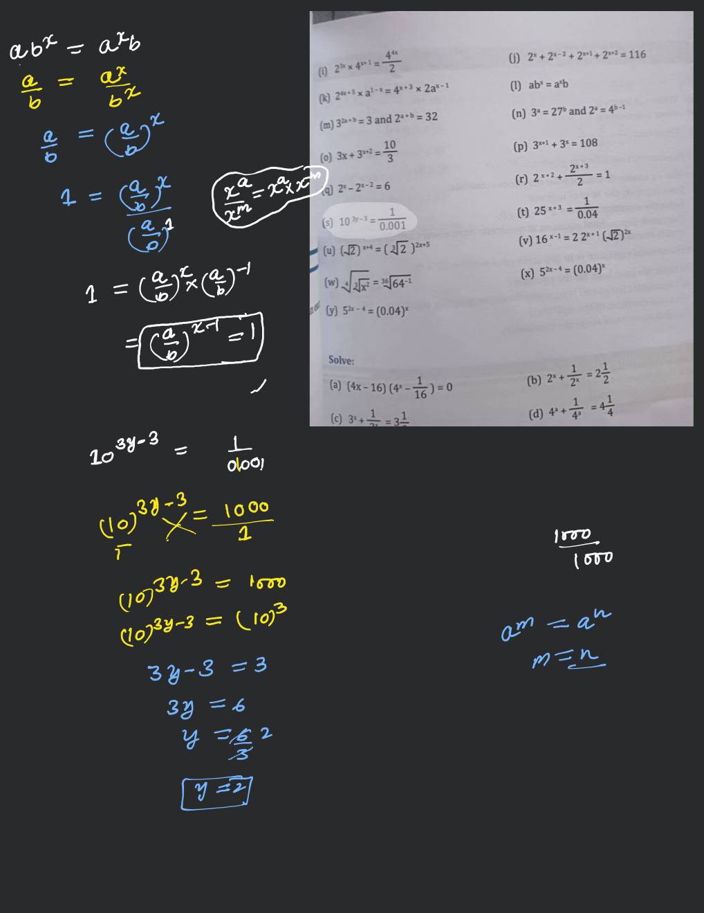 (1) 2x4x+1= 44x (k) 2x+5 x al-x=4x+3 x 2ax-1 (m) 32a+b=3 and 2a+b= 32 (j)..