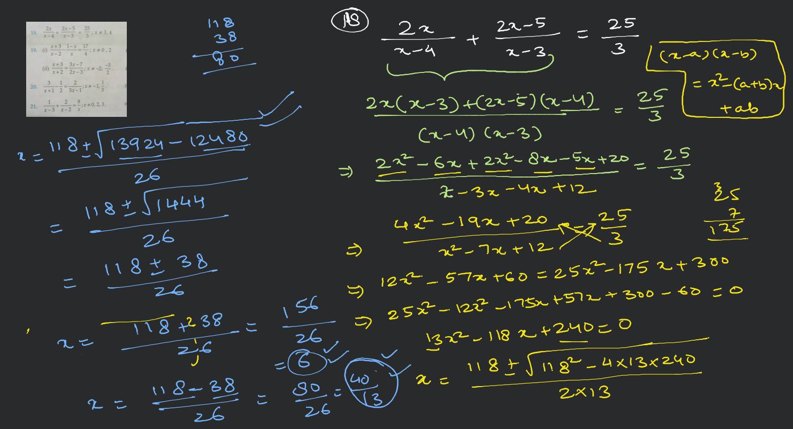 2x 2x-5 25 x-4 x-3 3x3,4 x+3 1-x 17 (i) x-2 X =; x 0,2 = 4 x+3 3x-7 (ii)