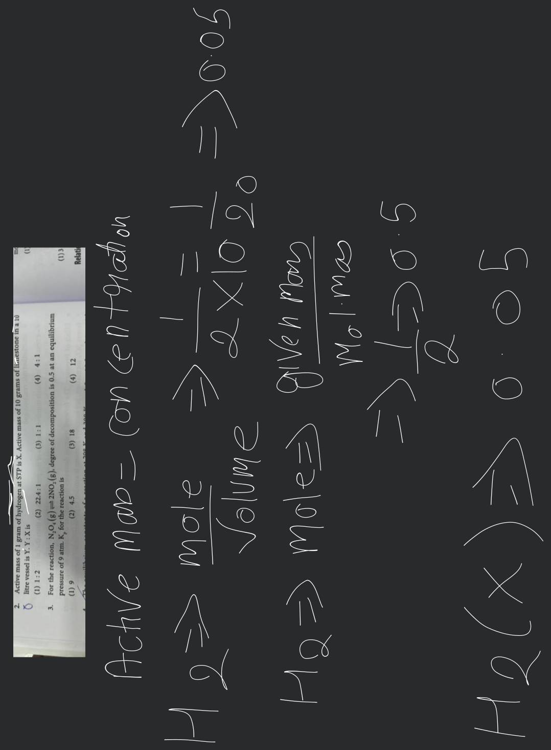 Active mass of 1 gram of hydrogen at STP is X. Active mass of 10 grams of..