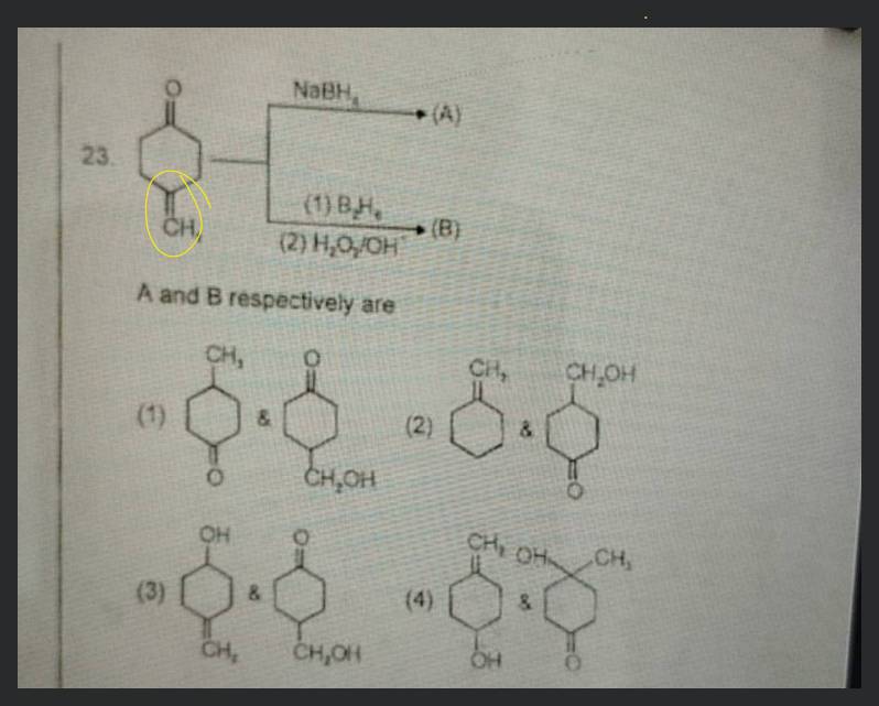 NaBH. (A) (1) BH, CH, (B) (2) HOCH A and B respectively are (1) CH, (3) O..