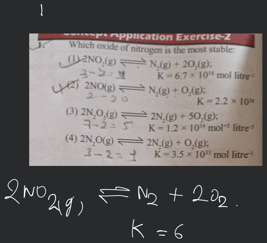 J. plication Exercise-2 Which oxide of nitrogen is the most stable: 2NO2(..
