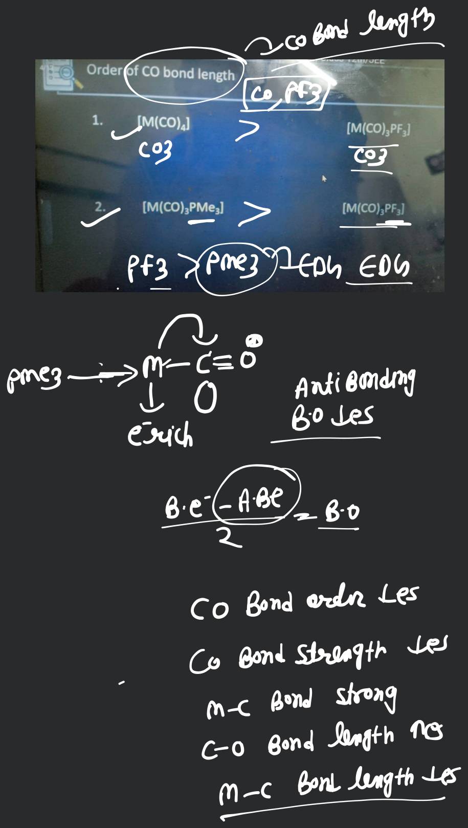 Order of CO bond length M(CO)4 3 PF3] M(CO) 3PMe33PF3] | Filo