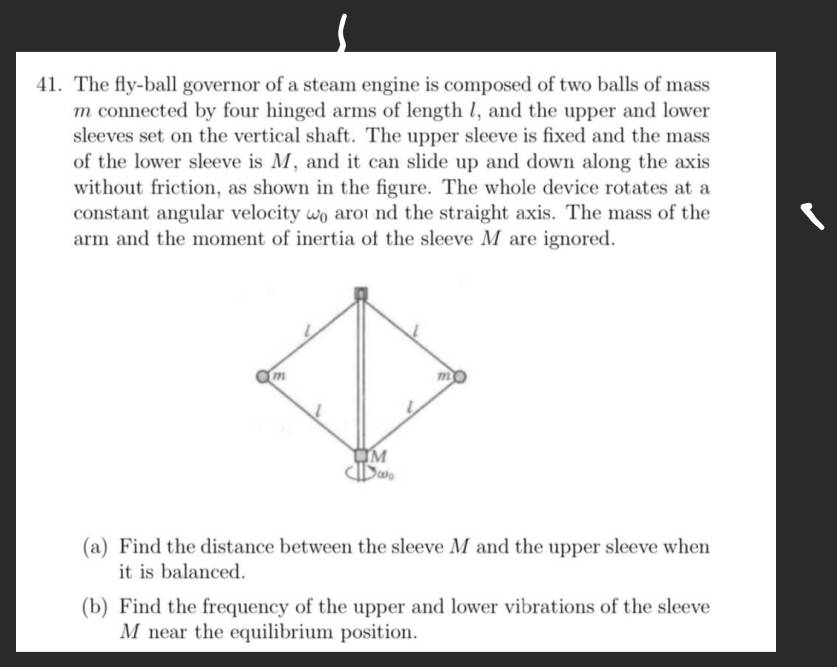 The fly-ball governor of a steam engine is composed of two balls of mass