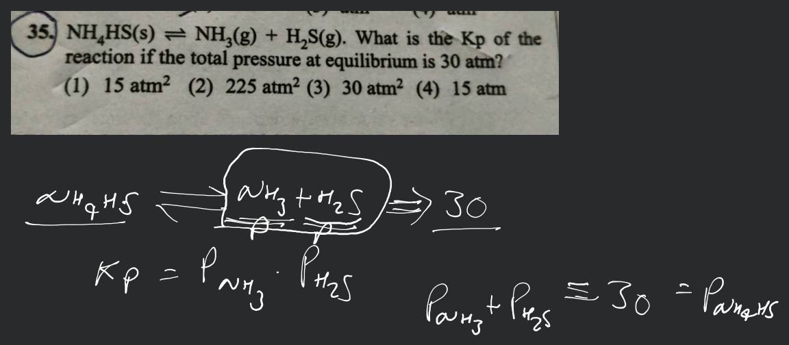 NH4HS(s) NH3(g) + H2S(g). What is the Kp of the reaction if the total pre..