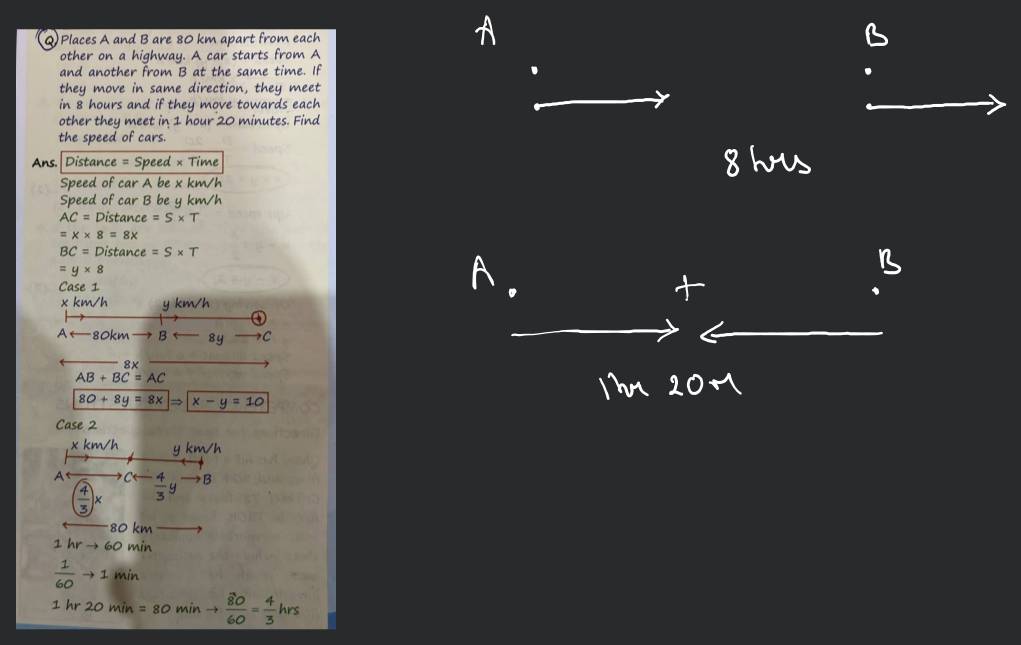 Places A and B are 80 km apart from each other on a highway. A car starts..