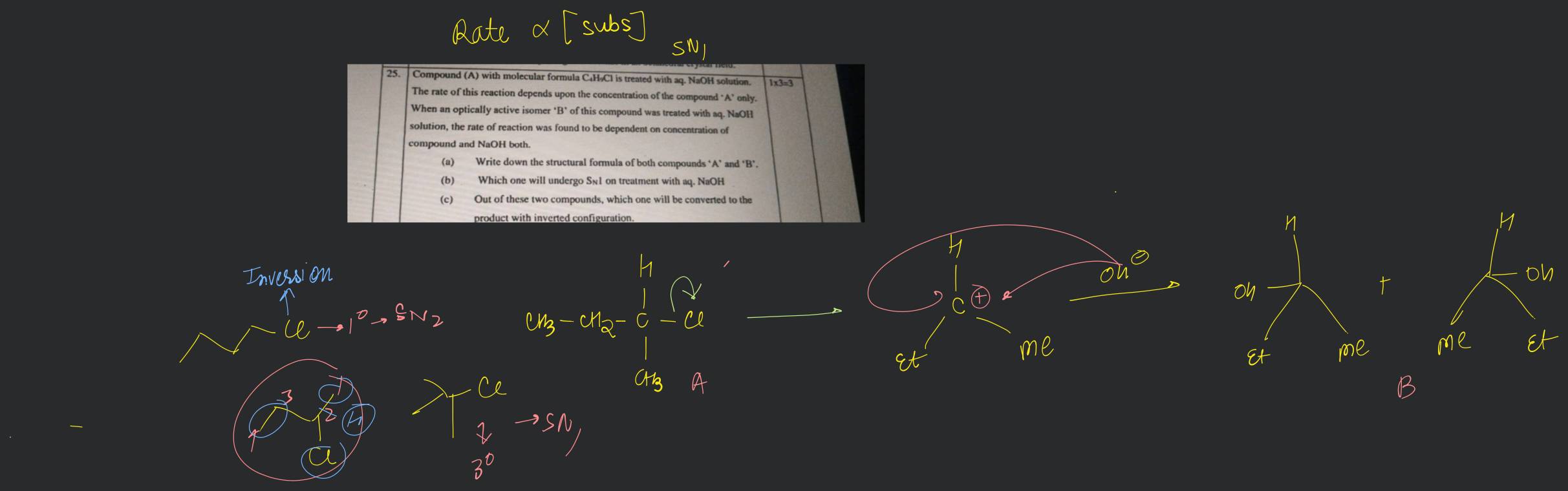 Compound (A) with molecular formula CHCI is treated with aq. NaOH solutio..