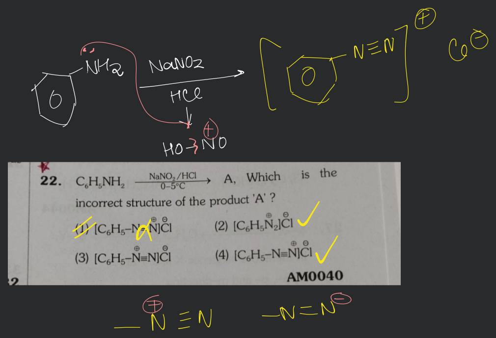 CHNH, NaNO2/HCI 0-5°C → A, Which is the incorrect structure of the produc..