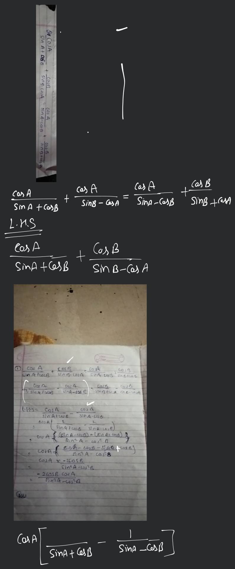 COSA CosB Sin A+ cos B SinB- COSA 17 COS A sin A-coub a ده Sin Btw A..