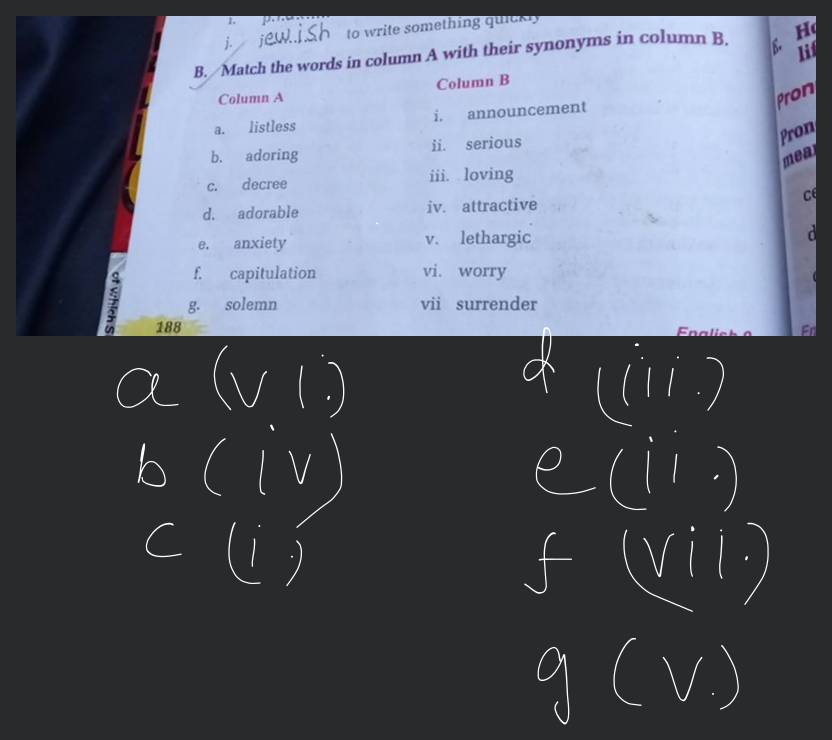 jew...Sh to write something qul B. Match the words in column A with their..