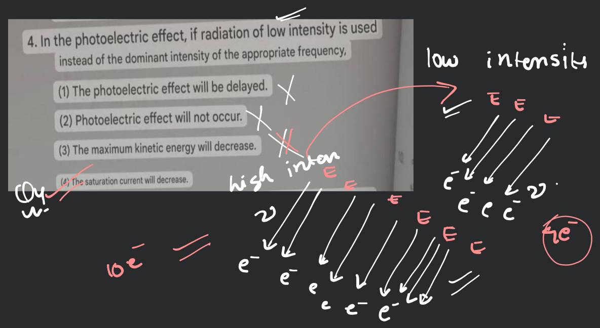 In the photoelectric effect, if radiation of low intensity is used instea..