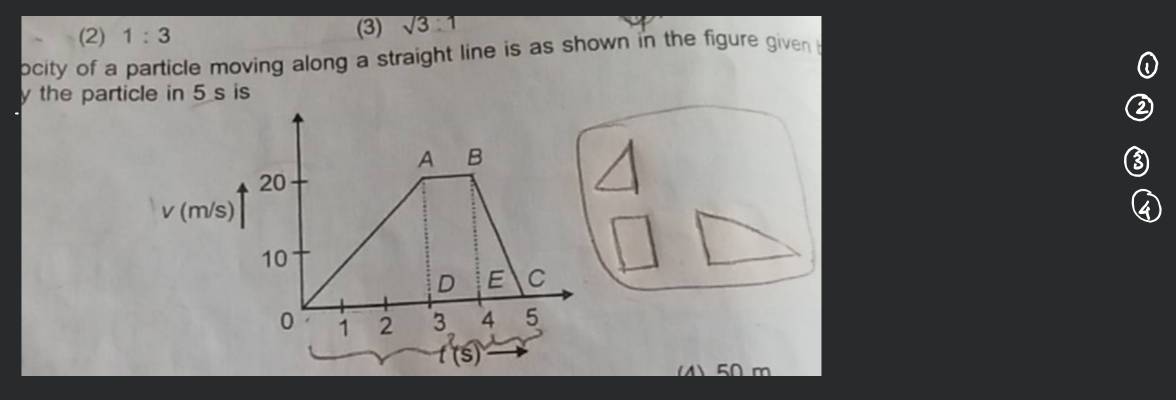 (2) 1:3 (3) √3 ocity of a particle moving along a straight line is as sho..