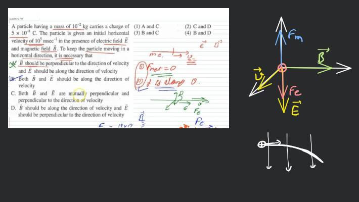 A particle having a mass of 102 kg carries a charge of 5 x 108 C. The par..