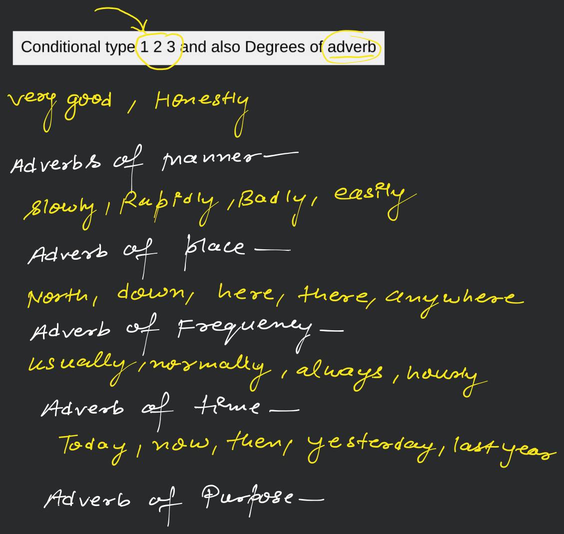 Conditional type 1 2 3 and also Degrees of adverb | Filo