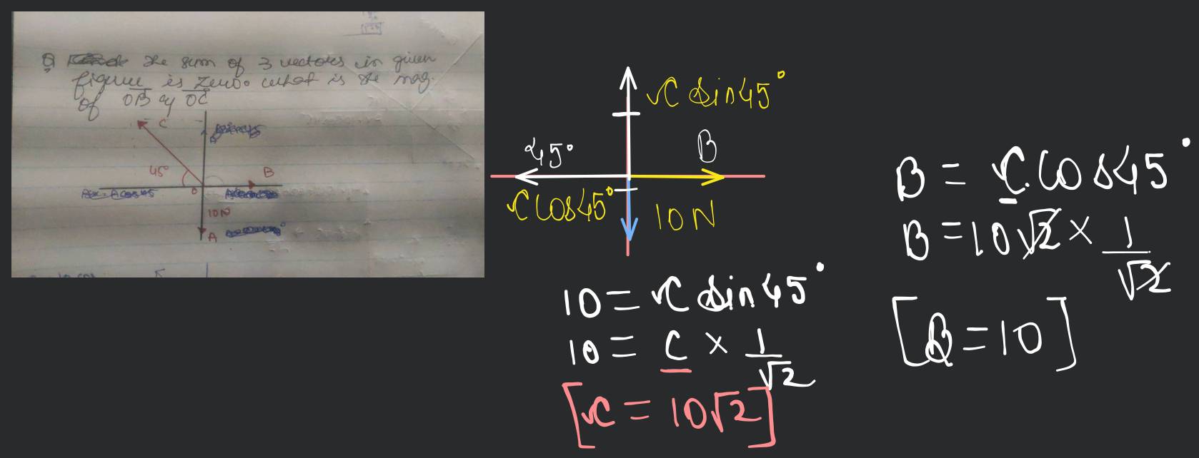 de the sum of 3 vectors in given is zero what is the mag. figue of OB By