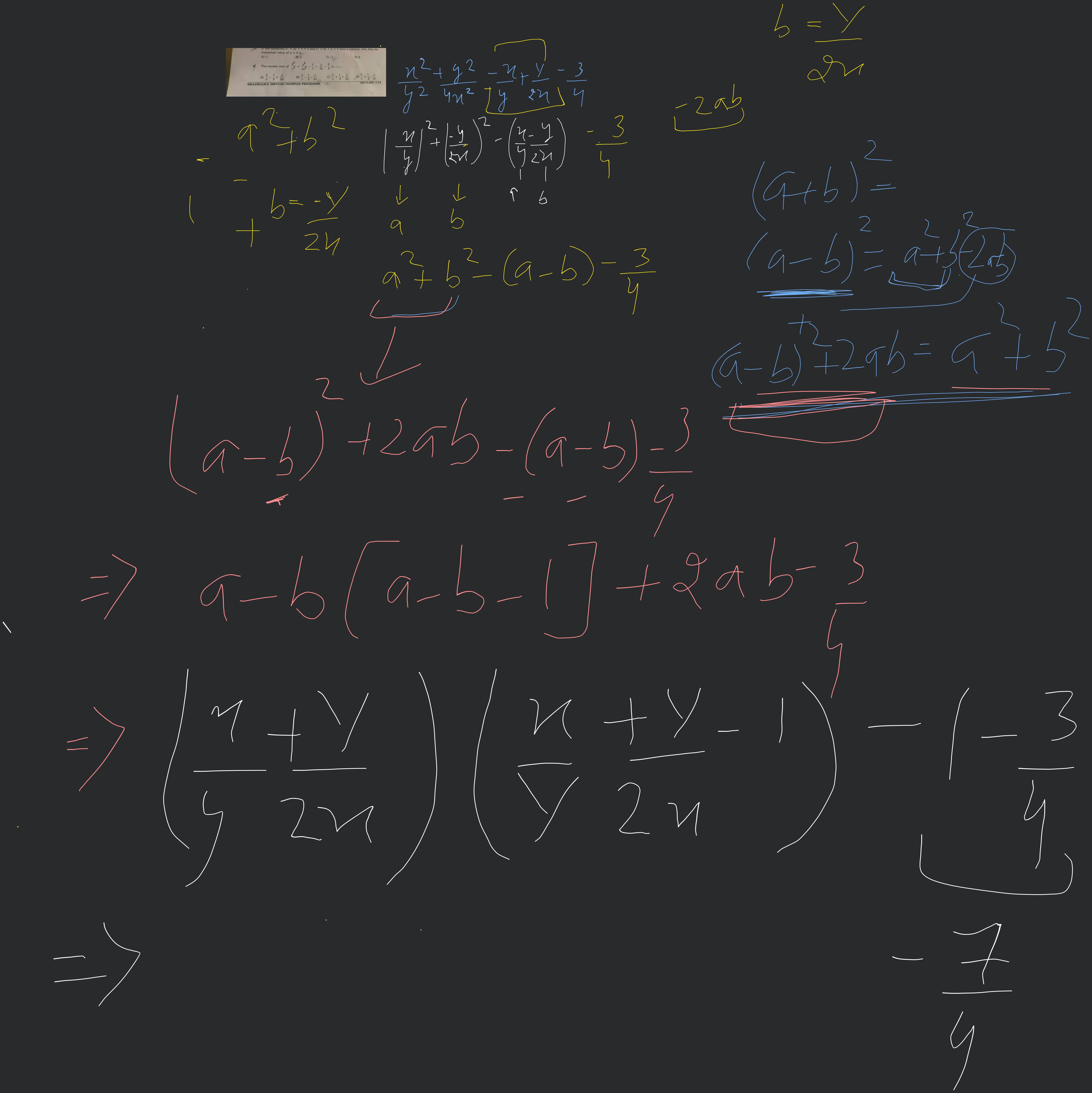 the equations x + numerical value of a A) 1 B) 0 2 The square root of y 2..