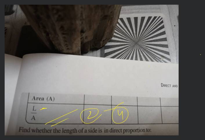 Area (A) L A Find whether the length of a side is in direct proportion to..