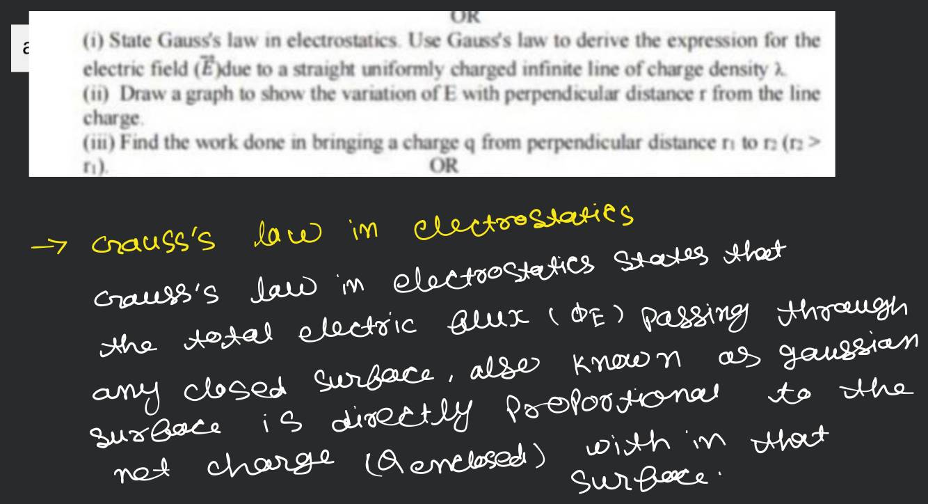(i) State Gauss's law in electrostatics. Use Gauss's law to derive the ex..