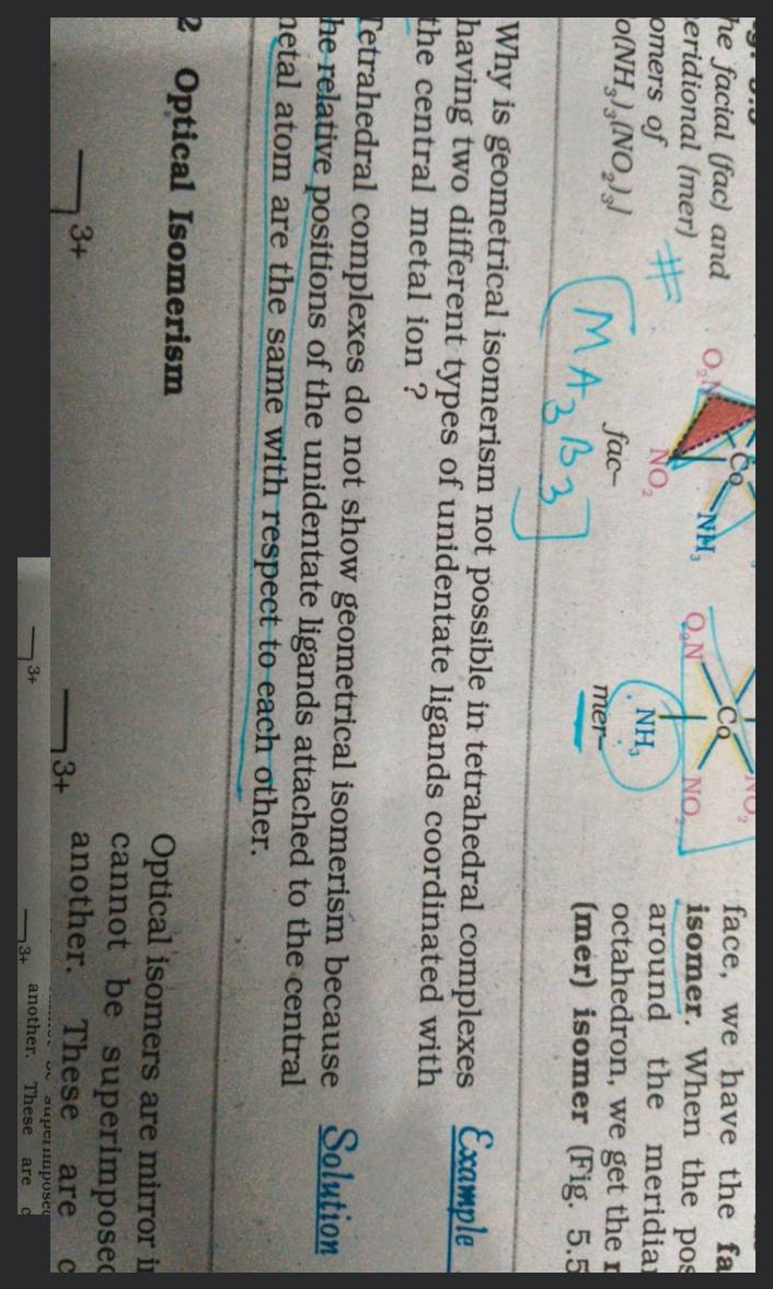 The facial (fac) and ceridional (mer) omers of "o(NH3)3(NO2)3] Co Ca NH,..
