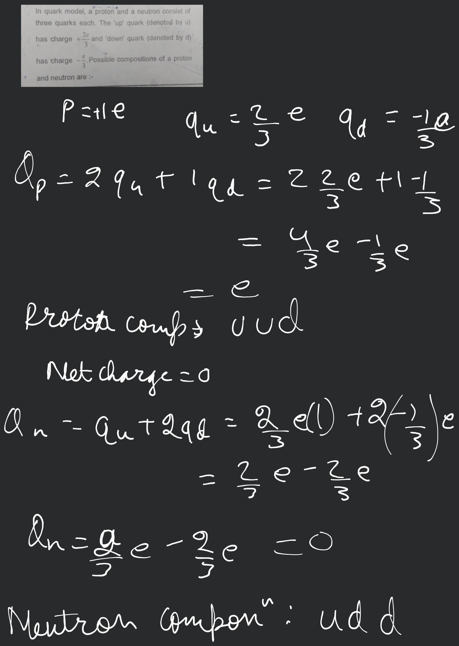 In quark model, a proton and a neutron consist of three quarks each. The