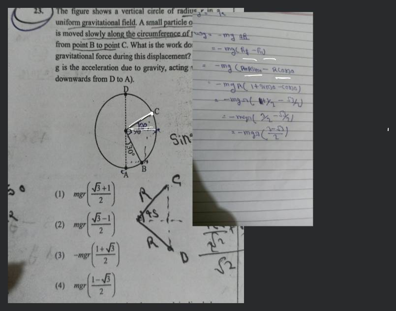 The figure shows a vertical circle of radius r in a uniform gravitational..